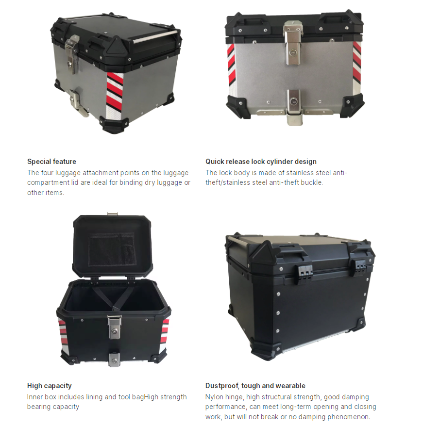 Motorcycle Top Box, 55 Liter - Silver, Black | Kings