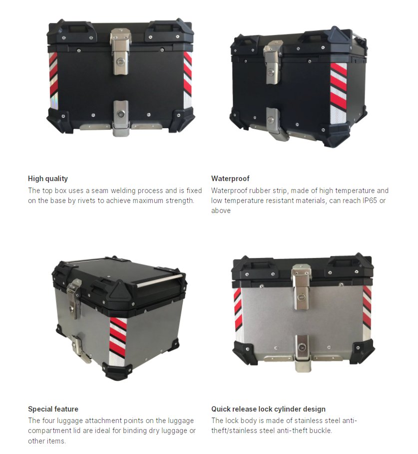 Motorcycle Top Box, 55 Liter - Black, Red | Kings Motorcycle