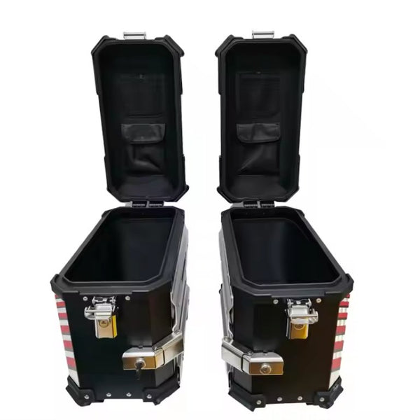 Motorcycle Side Box Storage, 38 Liter Pair - Black, Red
