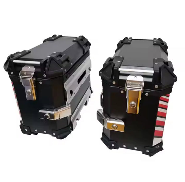 Motorcycle Side Box Storage, 38 Liter Pair - Black, Red