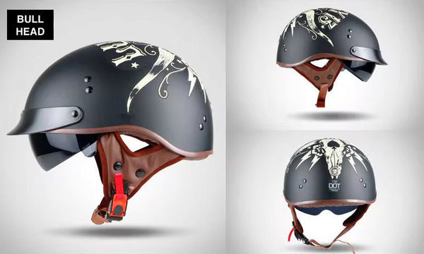 Motorcycle Helmets | Matte Black Bull Head T55 Half Helmet