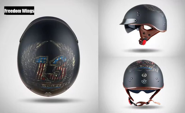 Motorcycle Half Helmet | Matte Black Freedom Wings | Kings