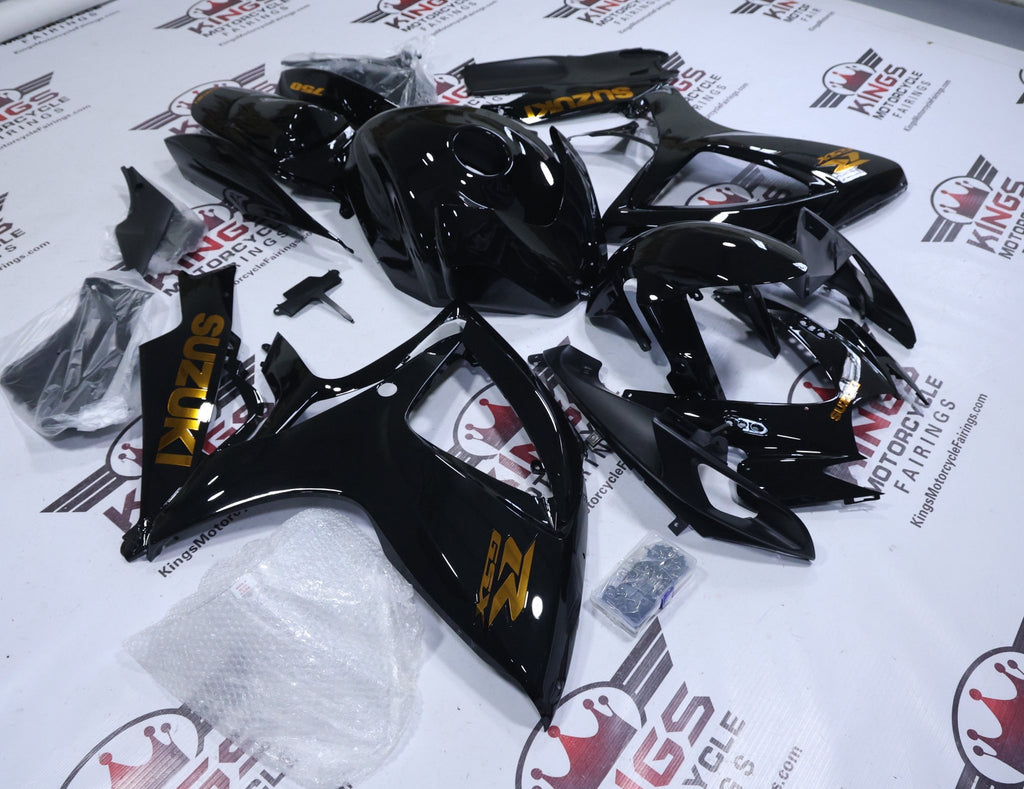 Suzuki GSXR750 Fairings (2006-07) Black, Gold Chrome | Kings