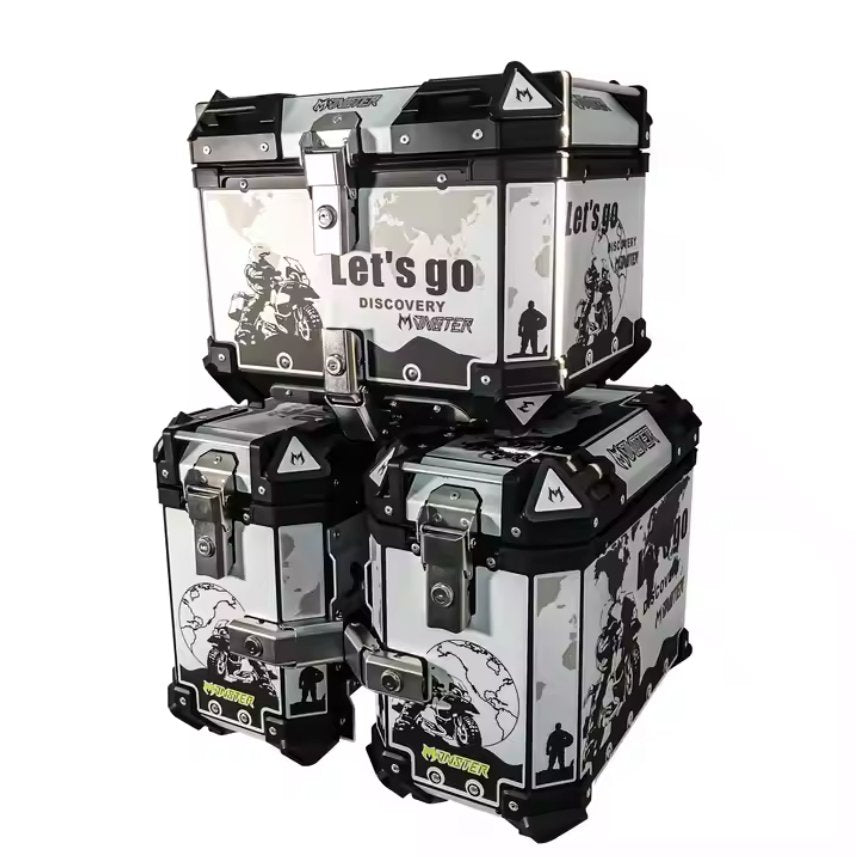 Motorcycle Side Box Storage, 38 Liter Pair - White Monster