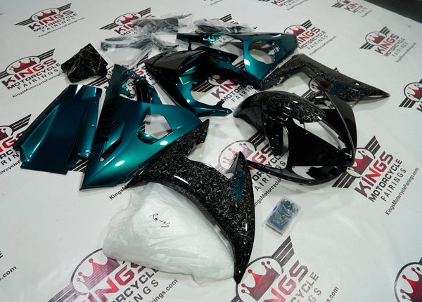 Yamaha R6 Fairings (2005) Faux Forged Carbon Fiber, Green