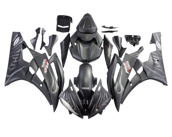 Yamaha R6 Fairings (2006-2007) Matte Black Ghost Flames