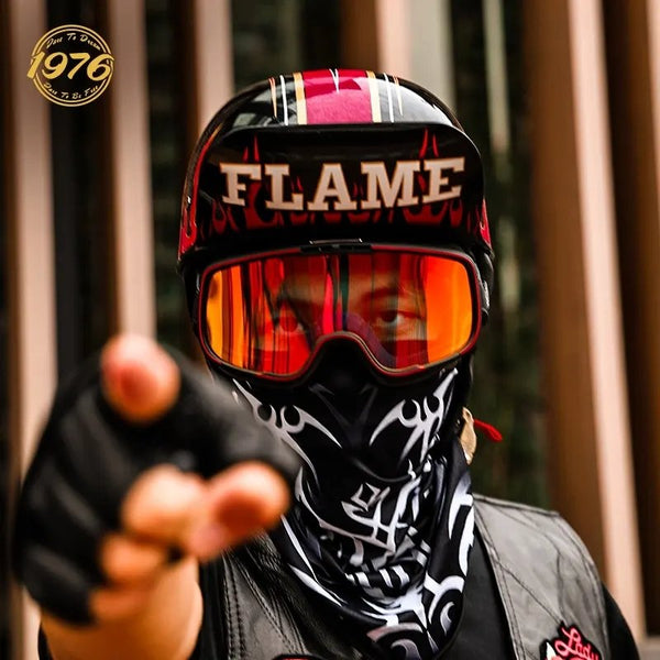 Black & Red Flame Vintage Baseball Cap Motorcycle Helmet