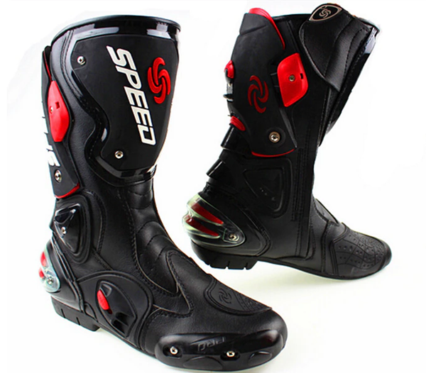Leather Motorcycle Boots | Black, Red, White Speed | Kings