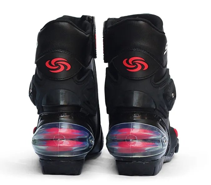 Leather Motorcycle Mid Boots | Black, Red, White | Kings