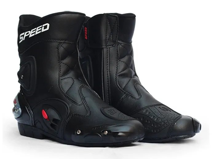 Leather Motorcycle Mid Boots | Black, Red, White | Kings