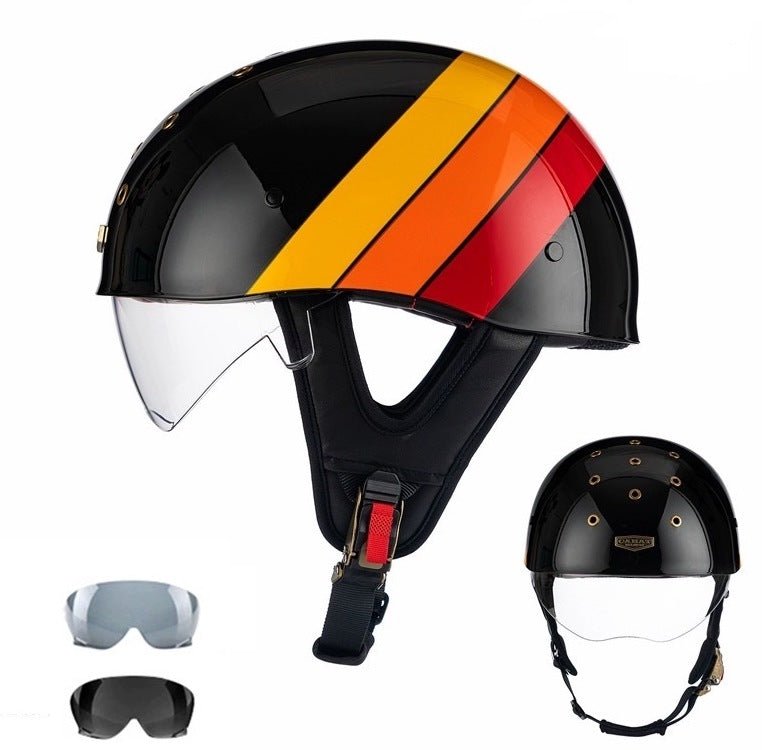 Half Bucket Motorcycle Helmet | Black, Yellow, Red | Kings