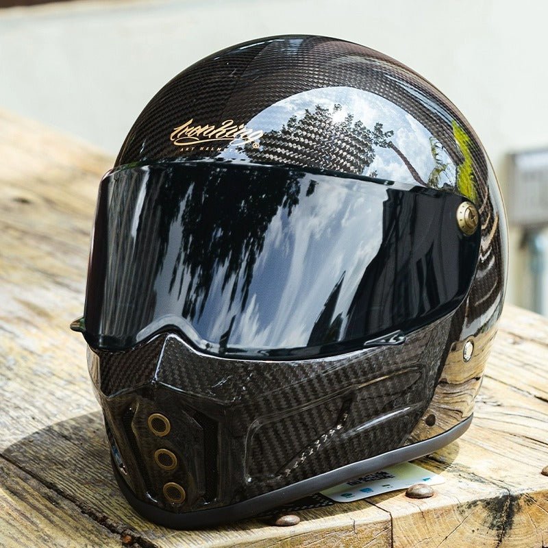 Carbon Fiber Iron King Motorcycle Helmet with Blue Visor