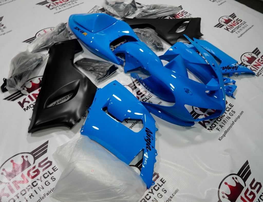 Kawasaki Ninja ZX6R Fairings (2005-2006) Blue, Matte Black