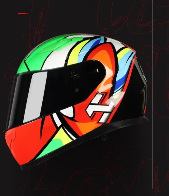 Motorcycle Helmet, Green Multi Color | Kings Motorcycle