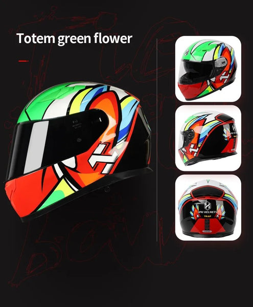 Motorcycle Helmet, Green Multi Color | Kings Motorcycle