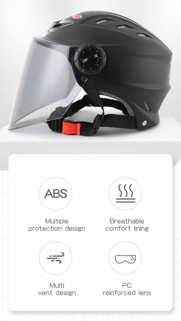 Matte Black Half Face Motorcycle Helmet, Clear Visor