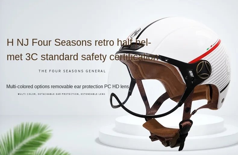 White, Red & Green Half Face Retro Space Motorcycle Helmet