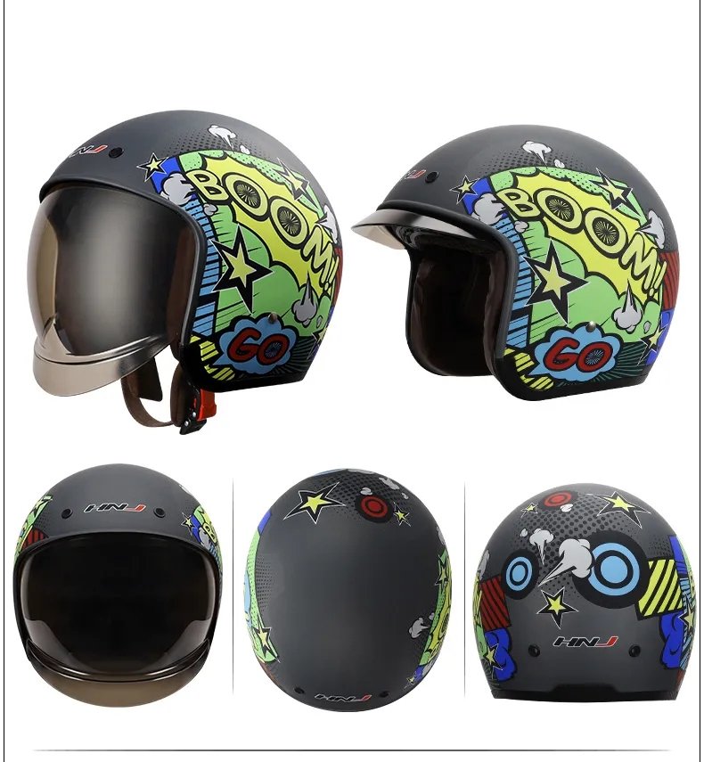 Retro Motorcycle Helmet | Matte Black, Yellow, Green | Kings