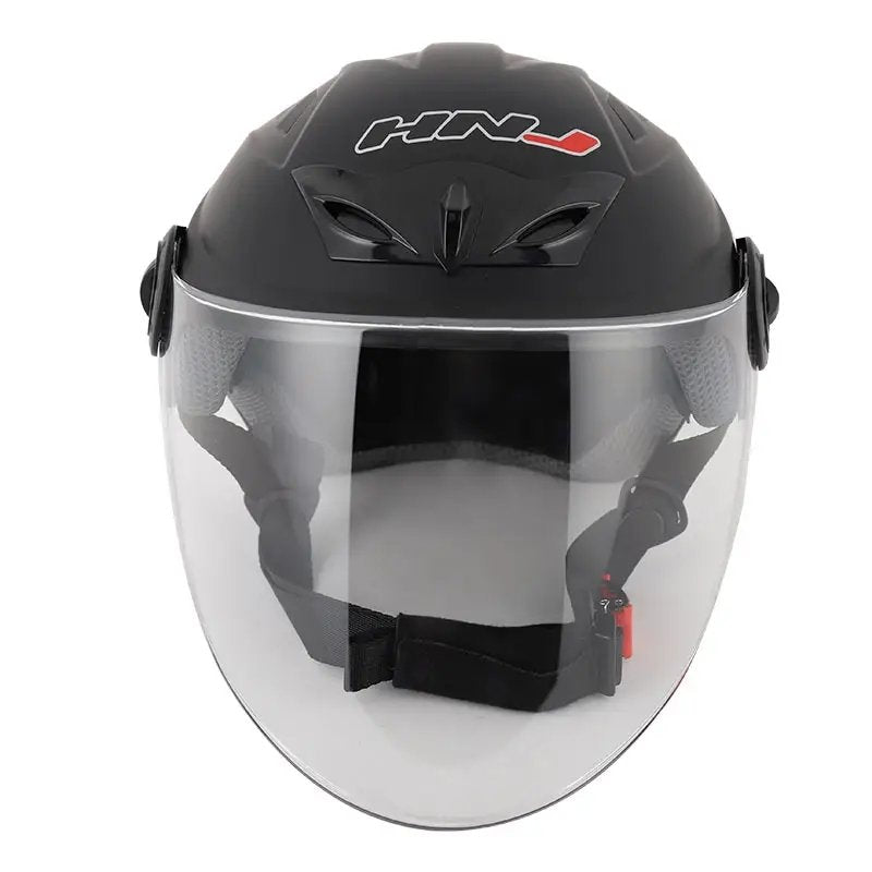 Matte Black Half Face Motorcycle Helmet, Clear Visor