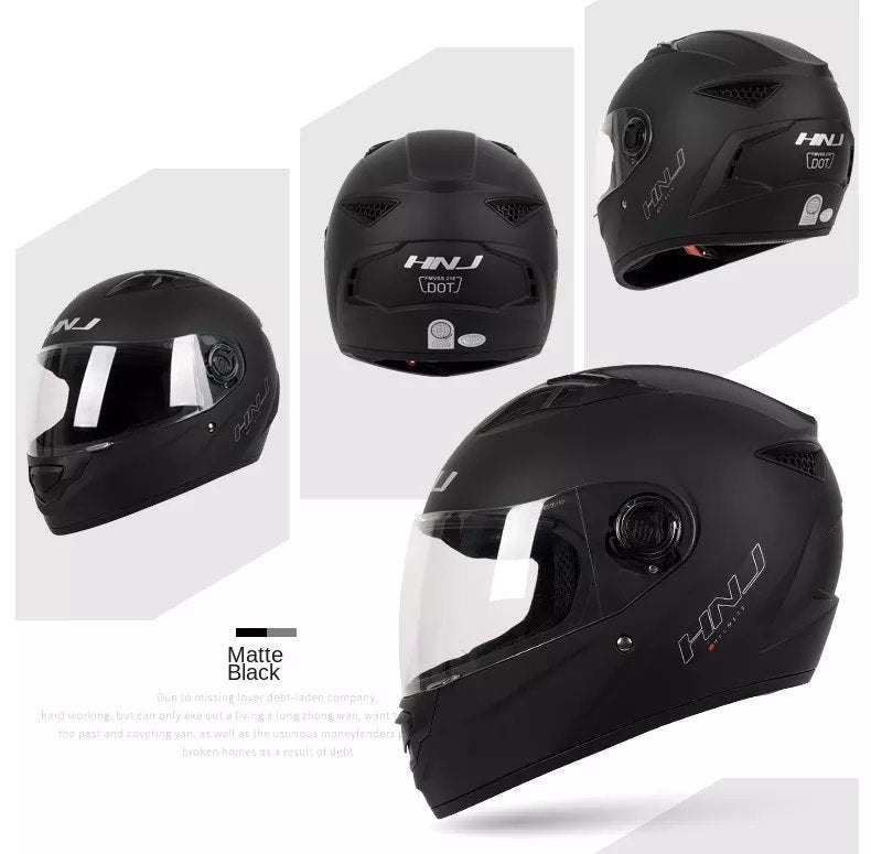 Matte Black HNJ Motorcycle Helmet & Clear Visor | Kings