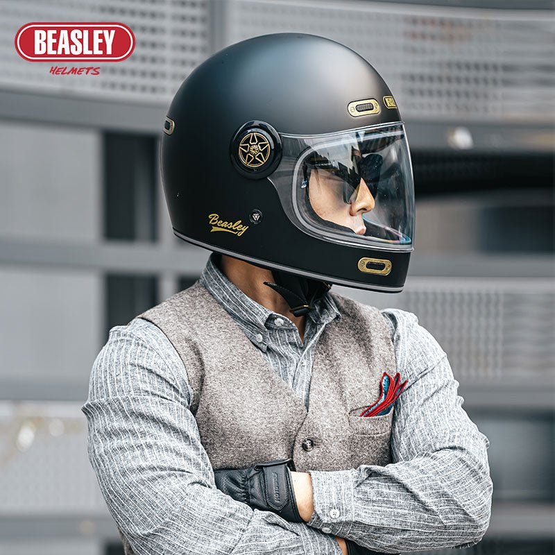Matte Black, Gold Beasley Motorcycle Helmet | Kings