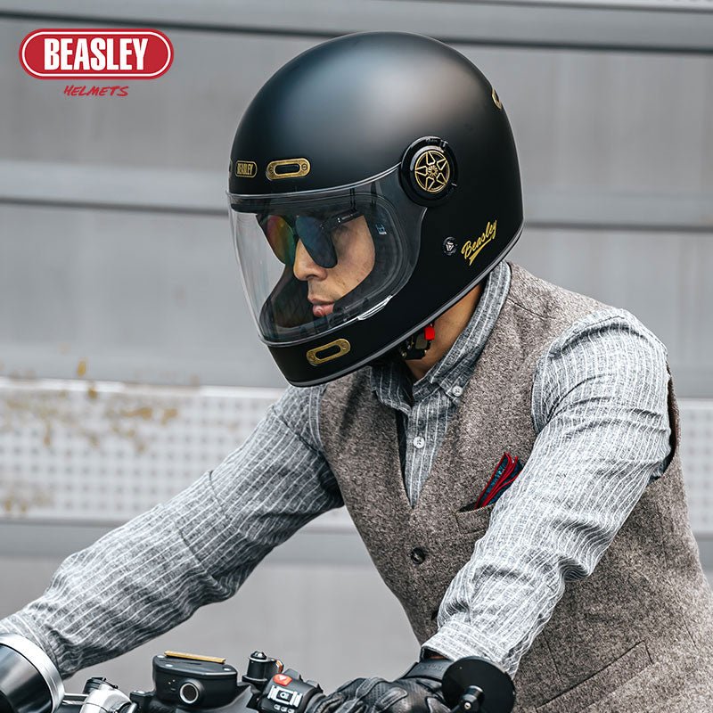 Matte Black, Gold Beasley Motorcycle Helmet | Kings