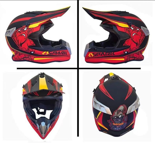 Matte Black, Red & Yellow Monkey Dirt Bike Motorcycle Helmet