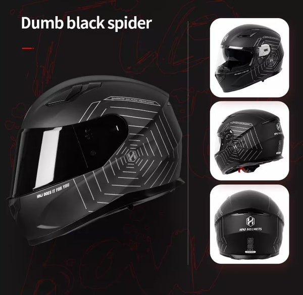 Motorcycle Helmet, Matte Black Spider Web & Clear Visor