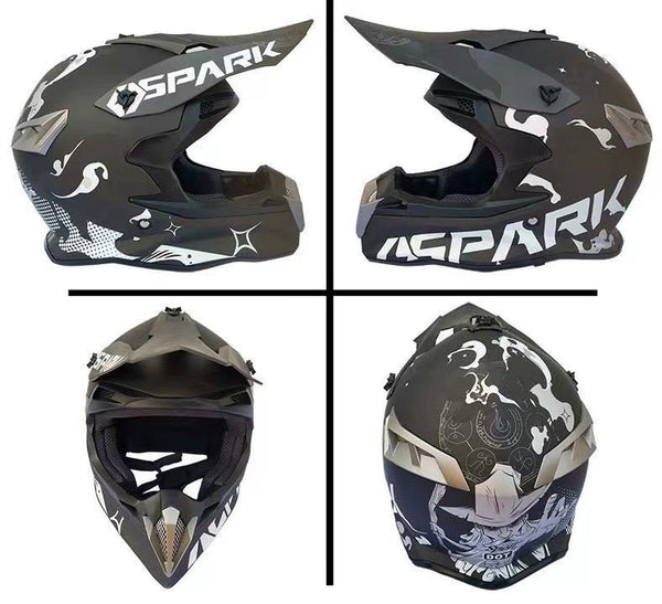 Dirt Bike Motorcycle Helmet - Matte Gray, White, Splash