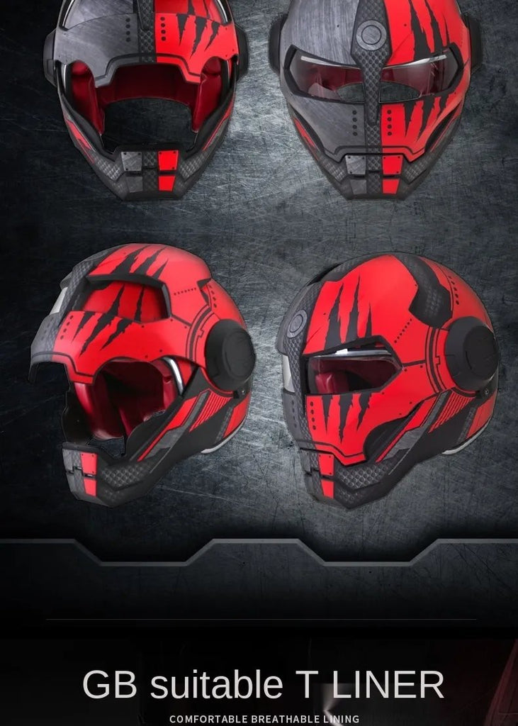 Motorcycle Helmet | Matte Black, Red Claw Scratch Iron Man