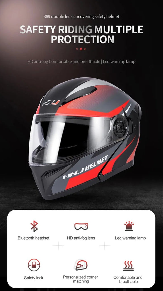 Matte Black Modular HNJ Motorcycle Helmet & Horns | Kings