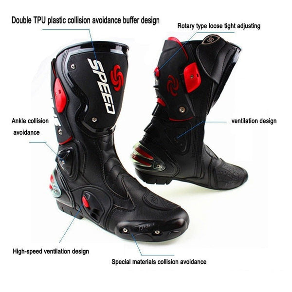 Leather Motorcycle Boots | Red, Black, White Speed | Kings