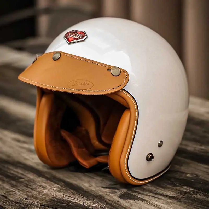 Open Face 3/4 Beasley Motorcycle Helmet, Black & Leather