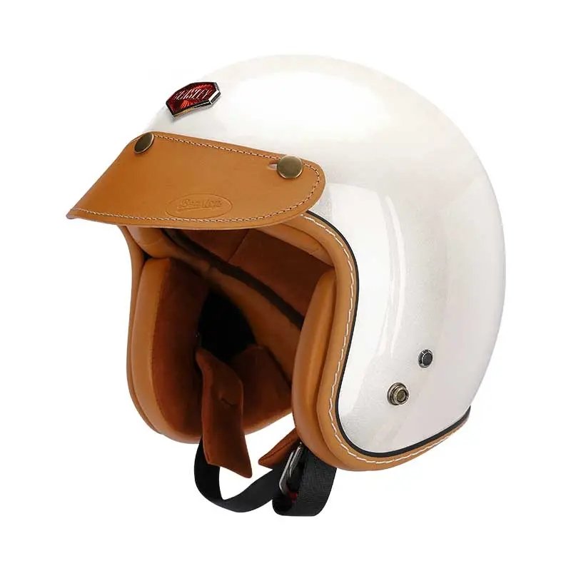 Open Face 3/4 Beasley Motorcycle Helmet, Black & Leather