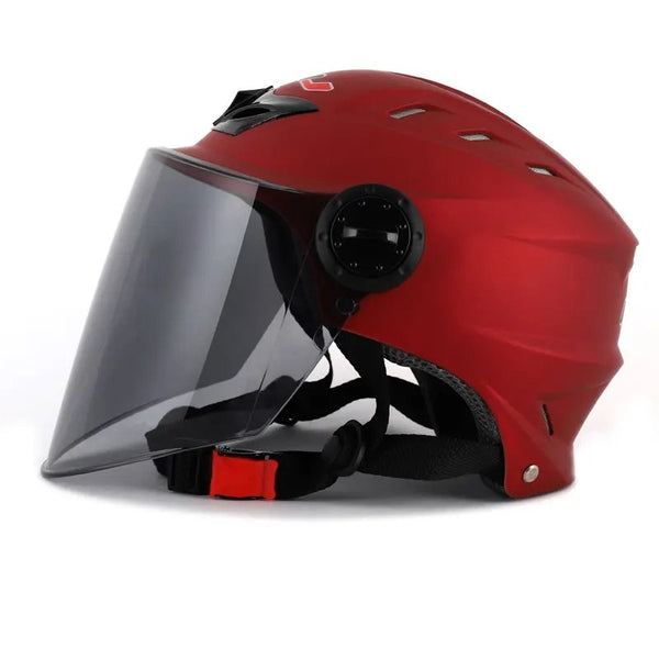 Red Half Face Motorcycle Helmet with Large Clear Visor