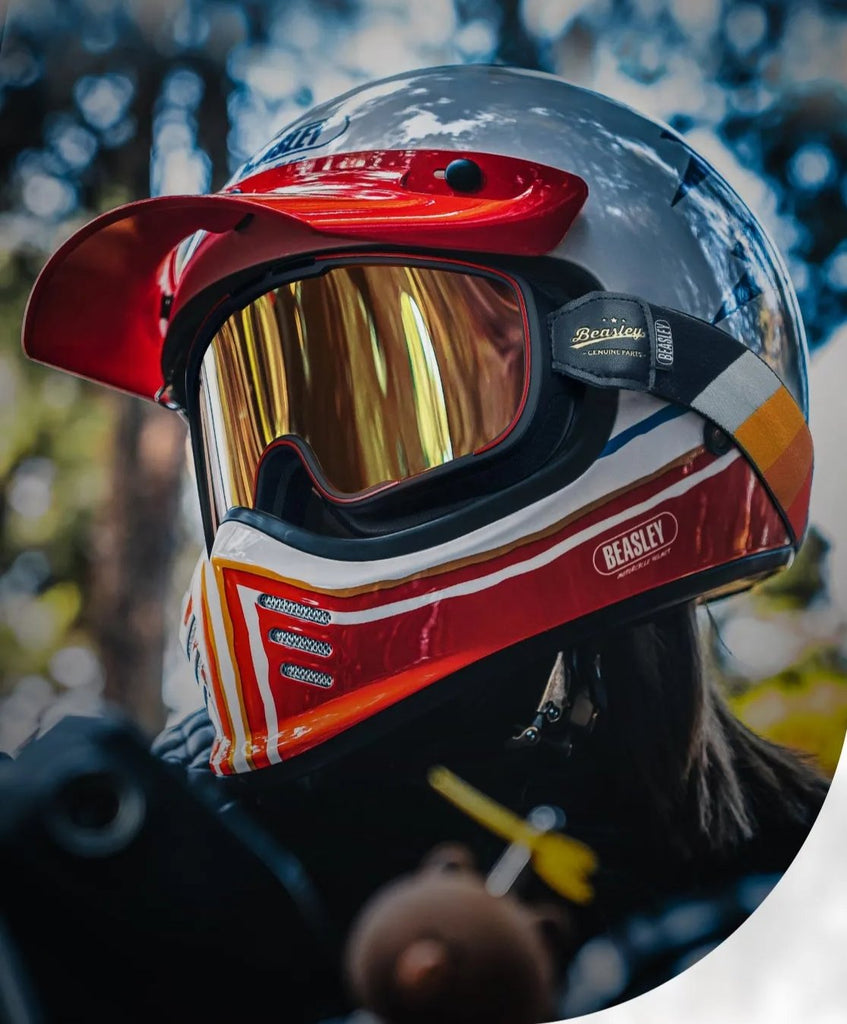 Beasley Motorcycle Helmet | Red, White, Blue Lightning