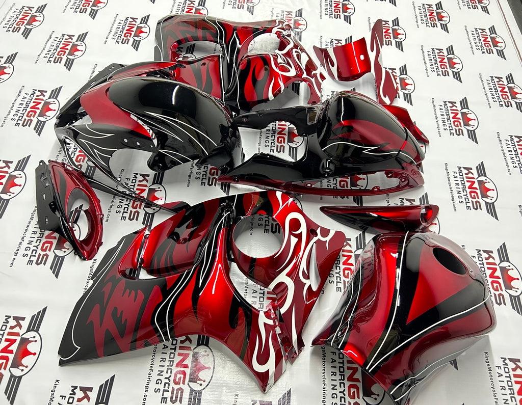 Suzuki Hayabusa Fairings (1999-2007) Red, Black, White Flame