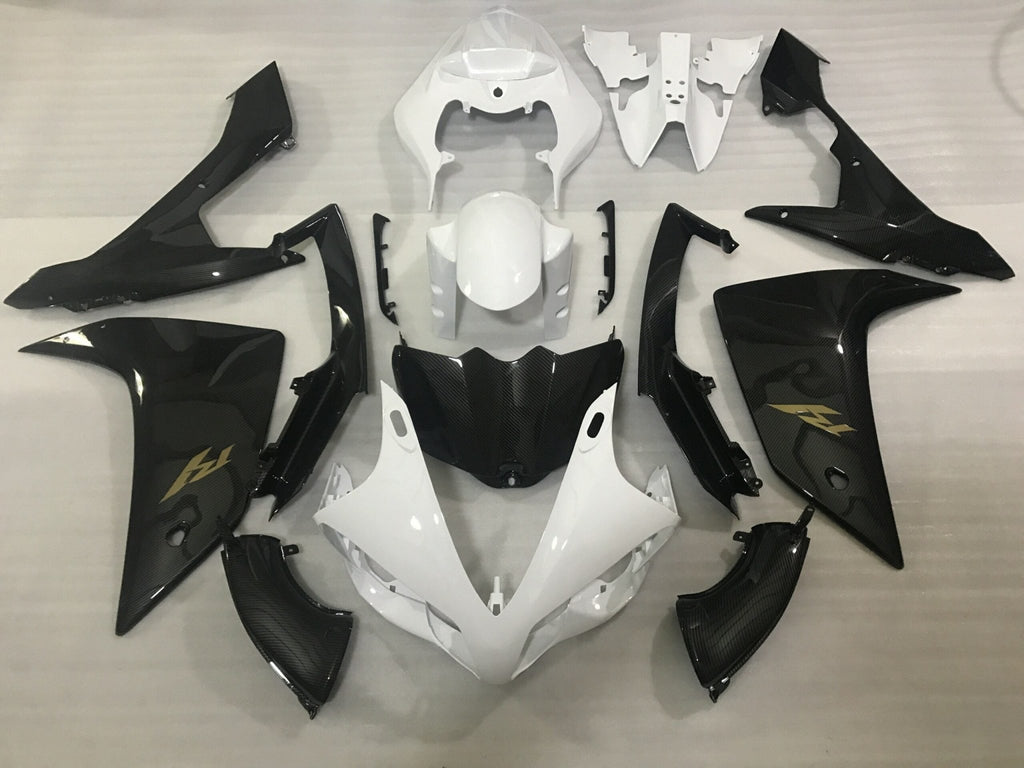 Yamaha R1 Fairings (2007-2008) Carbon Fiber, White, Gold