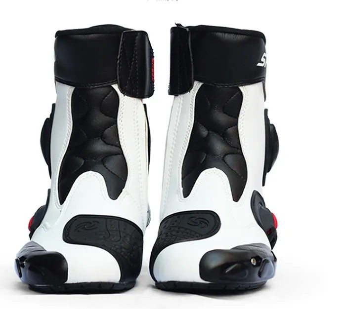 Leather Motorcycle Mid Boots | Black, Red, White | Kings