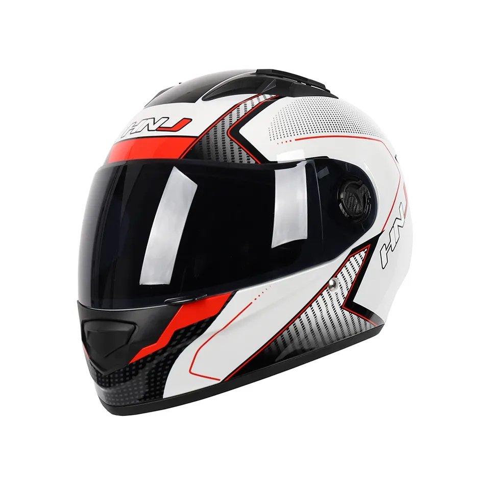 White, Black, Red Motorcycle Helmet & Black Visor | Kings