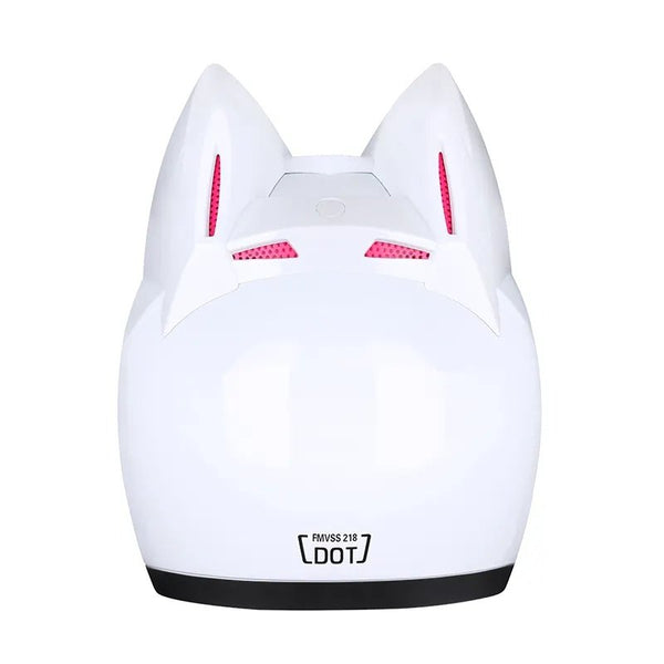 Motorcycle Helmet with Cat Ears | White, Pink, Blue Visor