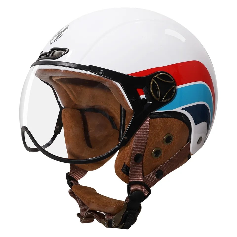 White, Red & Blue Half Face Retro Space Motorcycle Helmet