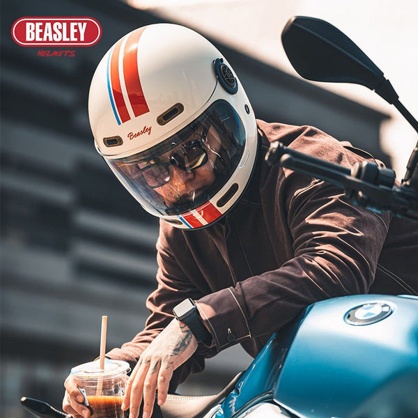 White, Red, Blue Striped Beasley Motorcycle Helmet | Kings