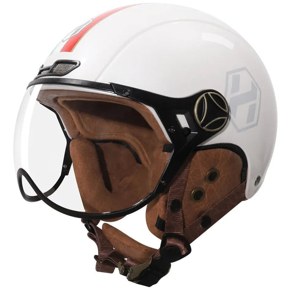 White, Red & Green Half Face Retro Space Motorcycle Helmet
