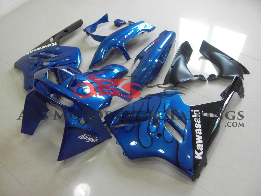 Kawasaki Ninja ZX9R Fairings (1994-1997) Blue, Black Flames